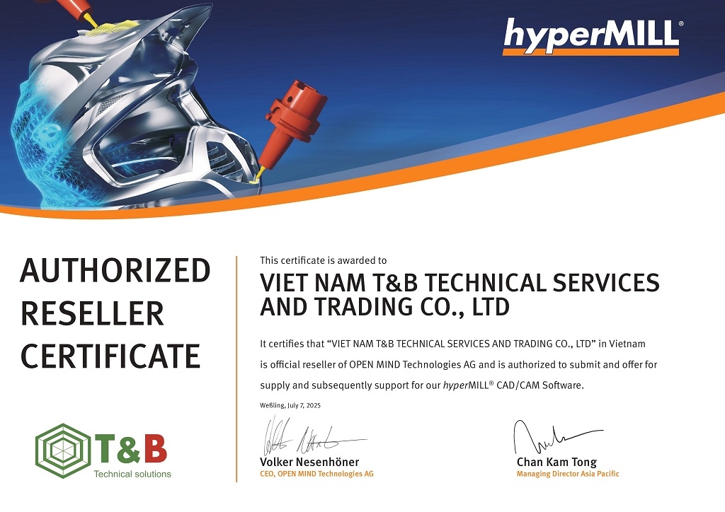 T&B VIỆT NAM CHÍNH THỨC TRỞ THÀNH ĐẠI LÝ CHÍNH HÃNG hyperMILL TẠI VIỆT NAM